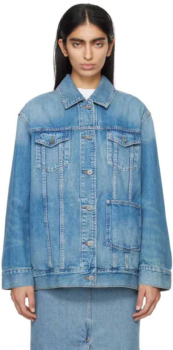 Ganni Blue Oversize Denim Jacket In 091 Tint Wash - 45% Off